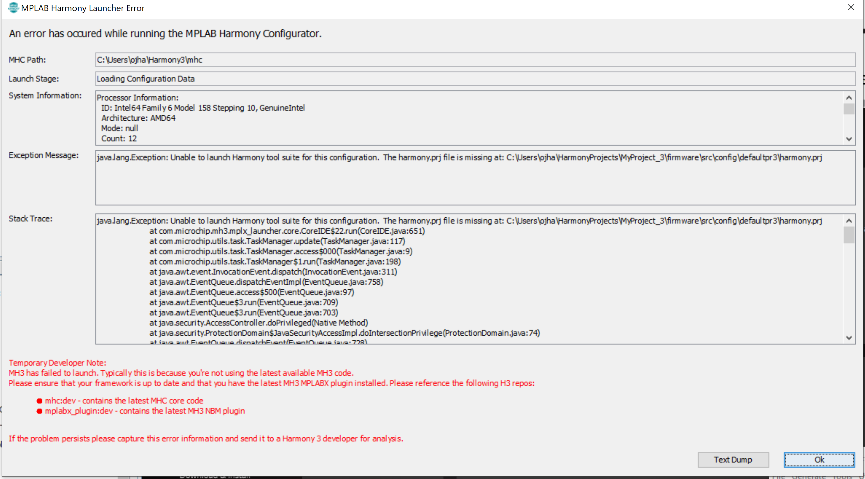 Error on launching harmony configurator .prj file missing