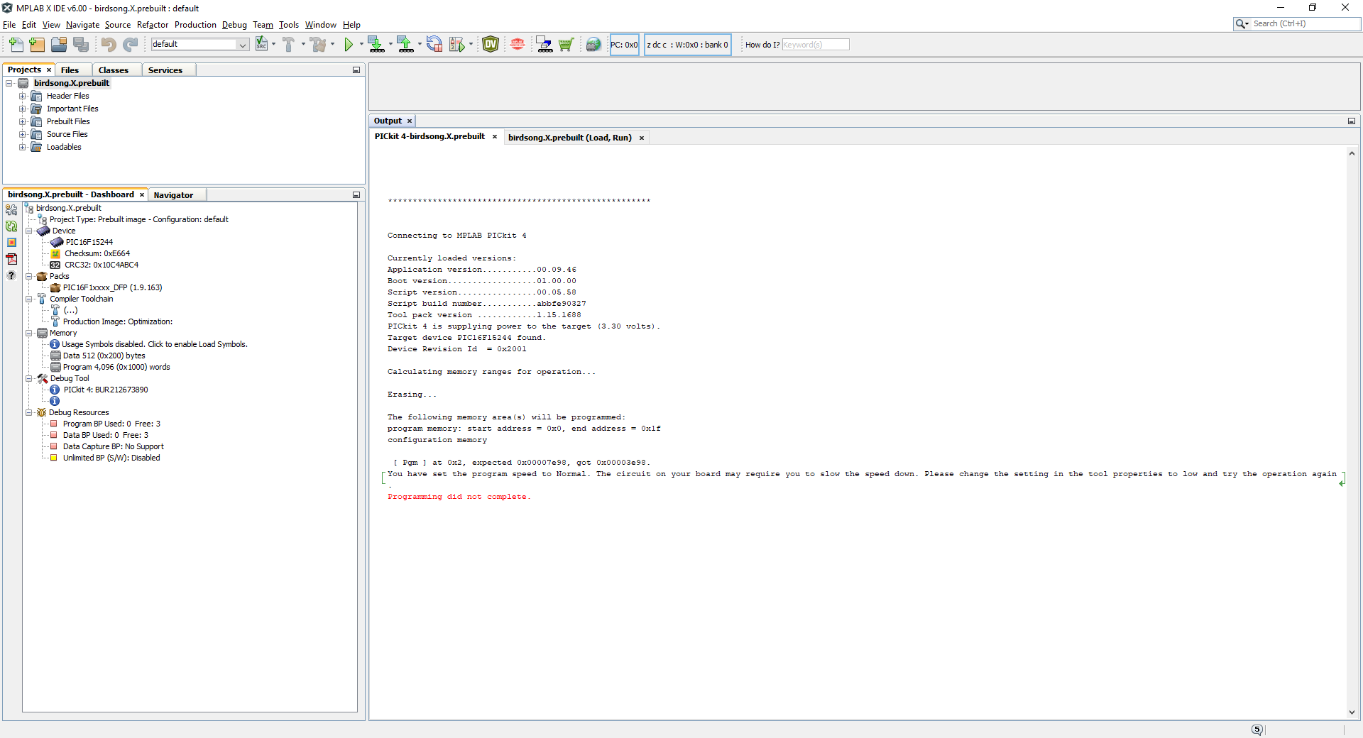 programming error with PICKIT4