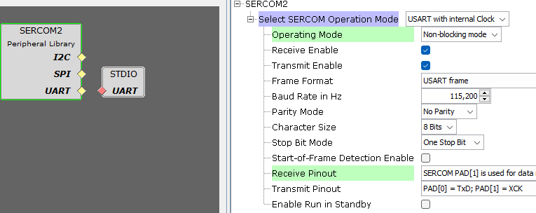 Using SERCOMx in USART non-blocking mode => STDIO