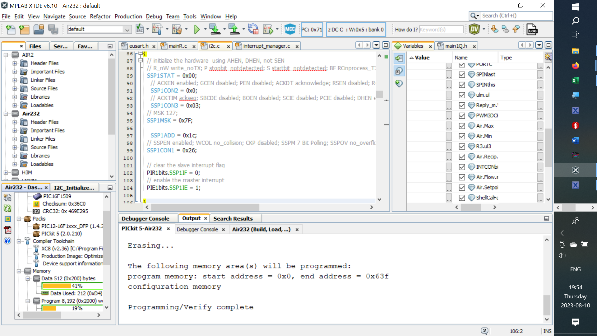 PICKIT5 debugging I2C strange behavior PIC16F1509