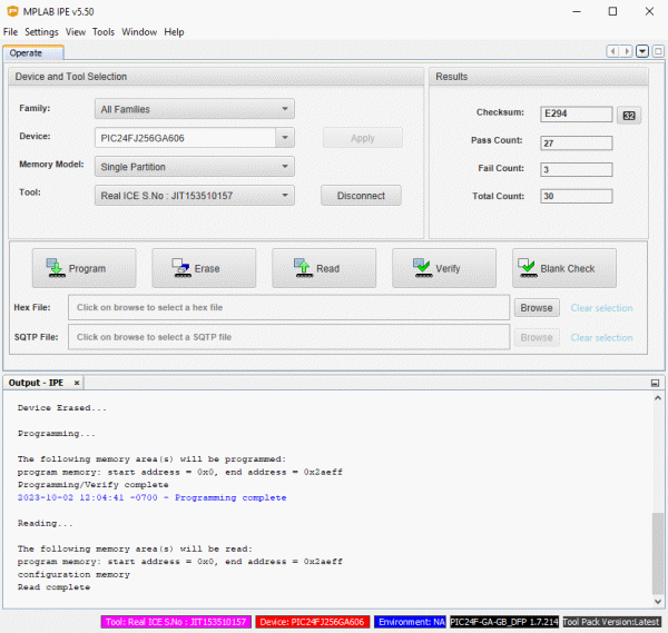 how to read in an existing device and change its config bits?