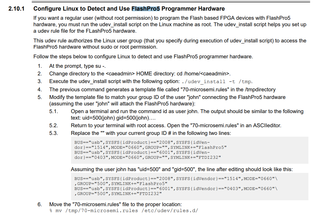 Libero SoC 11.9 cannot detect FlashPro5 programmer on Linux