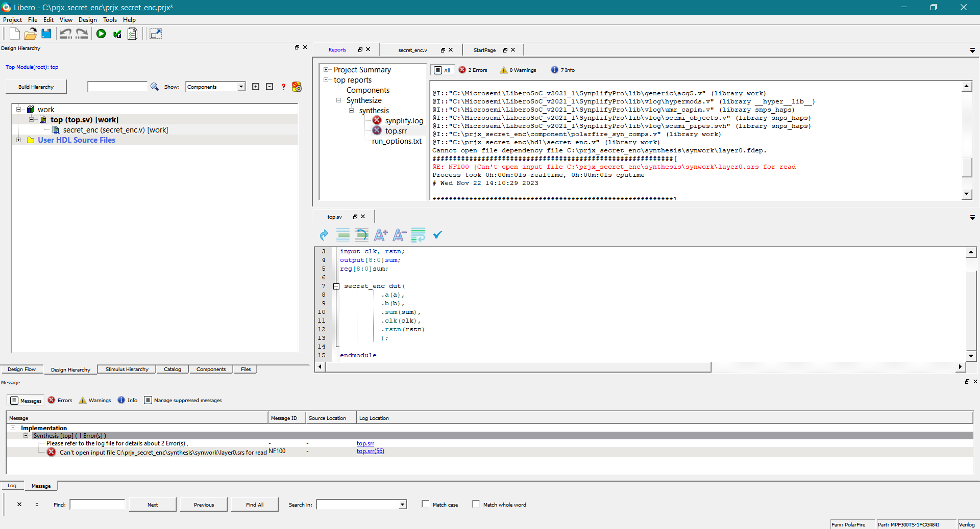 Error : @E: NF100 | P1735 encryption | Libero SoC 2021.1