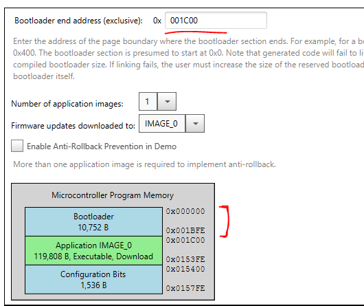 Bootloader change application memory range