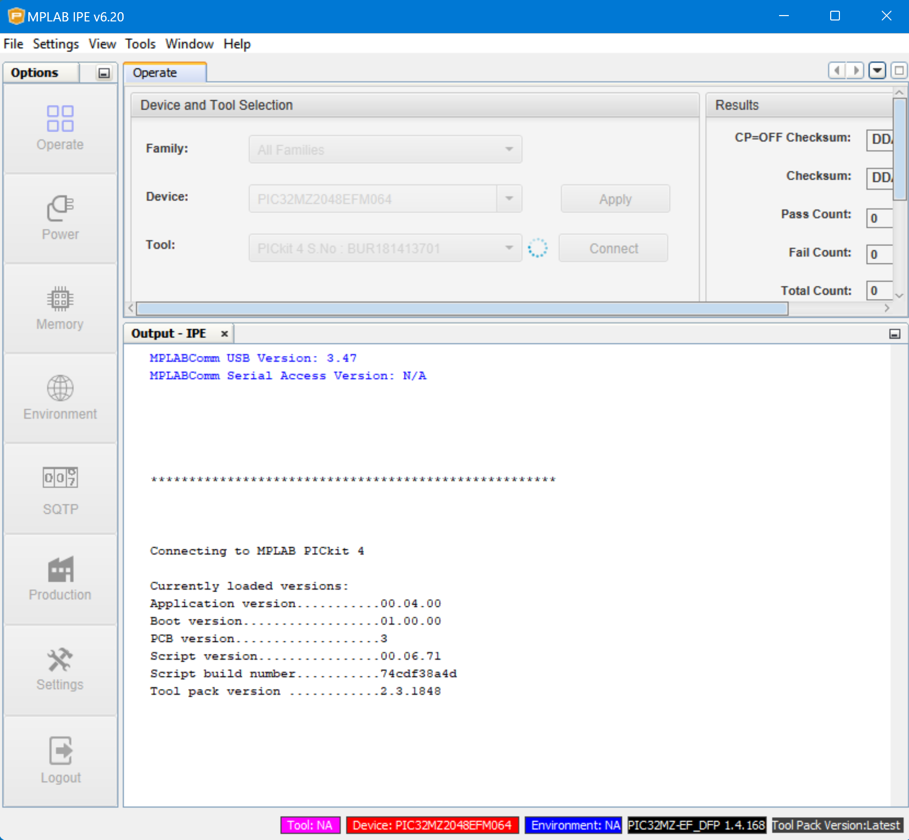 MPLAB IPE hangs while connecting