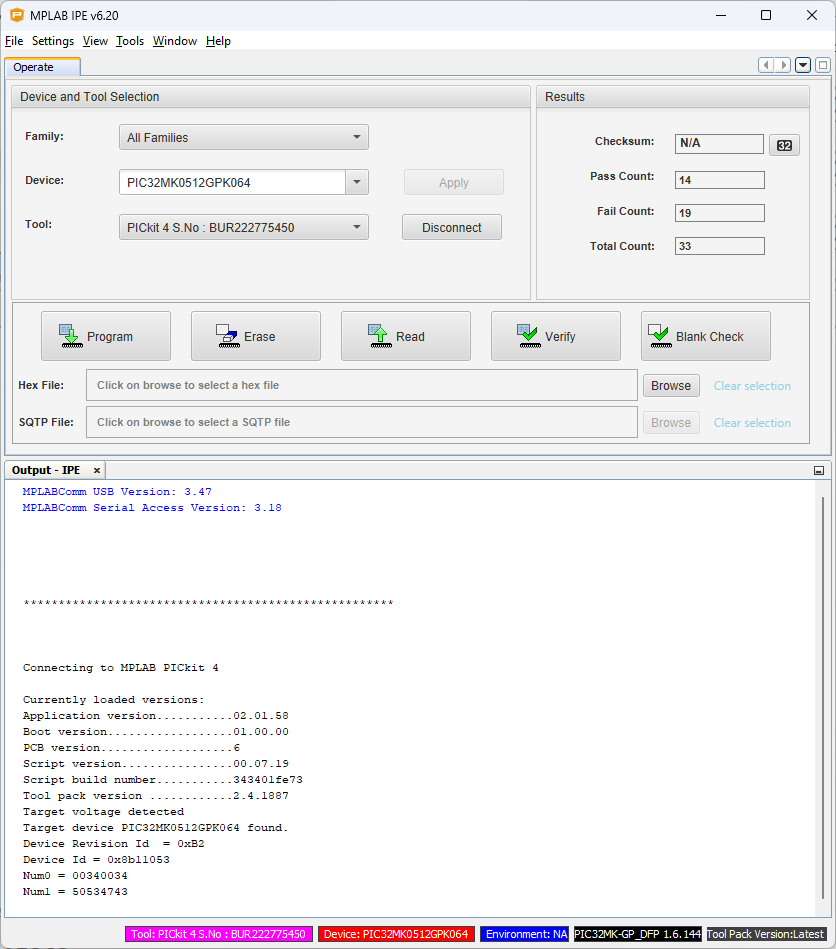 MPLAB IPE hangs while connecting