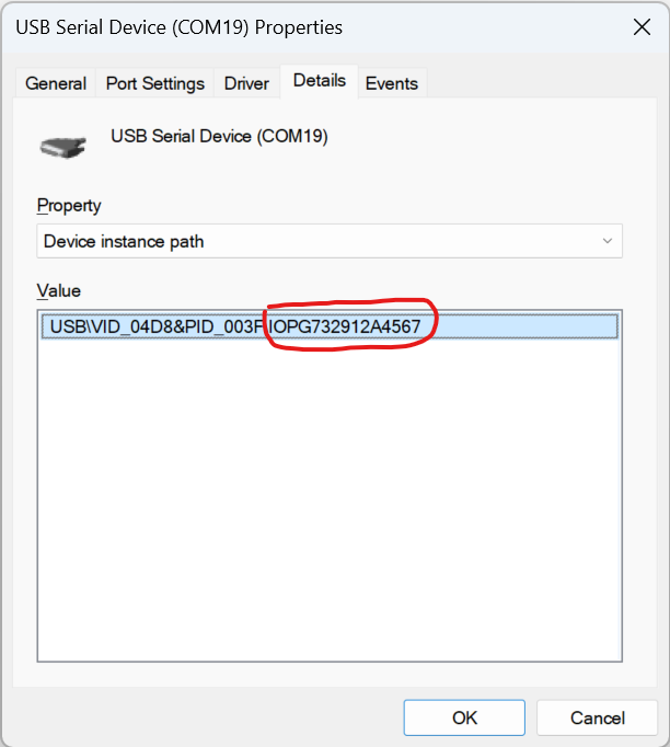 Define a different USB serial number for each device