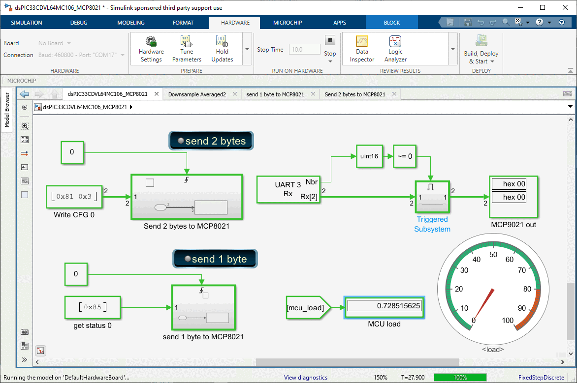 Question UART(Rx and Tx) using MATLAB/Simulink and dsPIC33CDV(L)64MC106